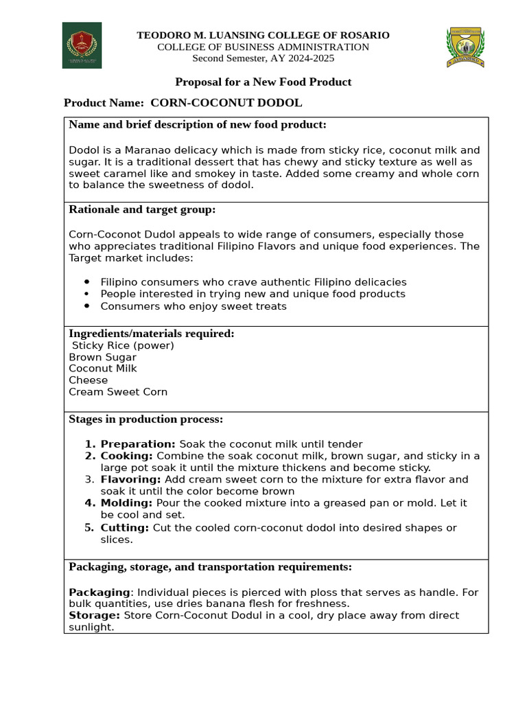 Proposal For A New Food Product - 074845 | PDF