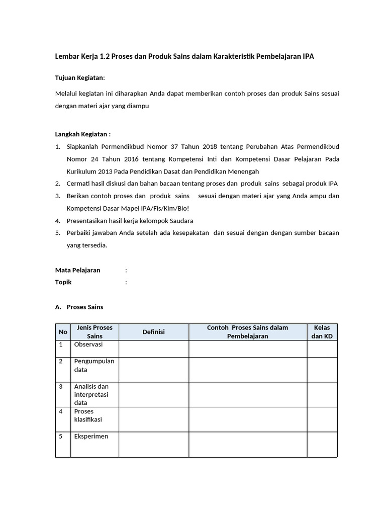 Contoh Proses dan Produk Sains IPA | PDF
