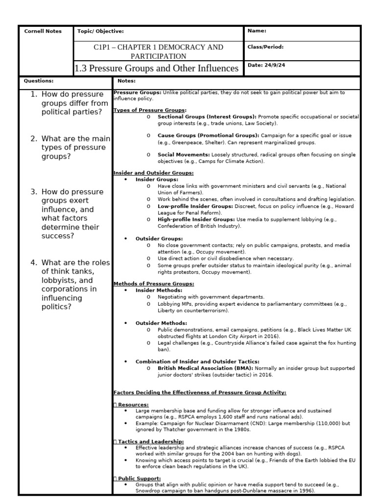 Understanding Pressure Groups in Politics | PDF | Advocacy Group | Policy