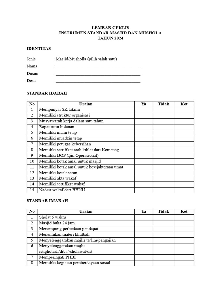 Instrumen Standar Masjid Dan Mushola | PDF
