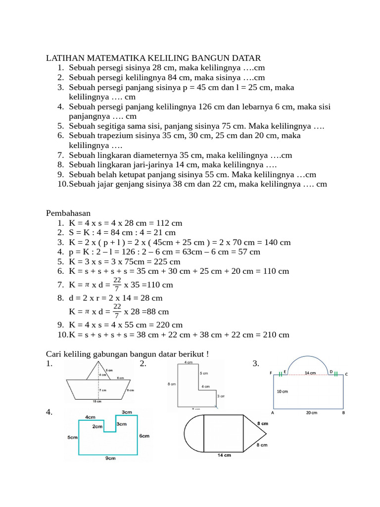 Latihan Matematika Keliling Bangun Datar | PDF