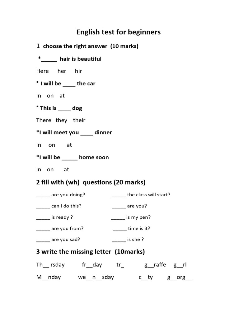 English Test For Beginners Pdf