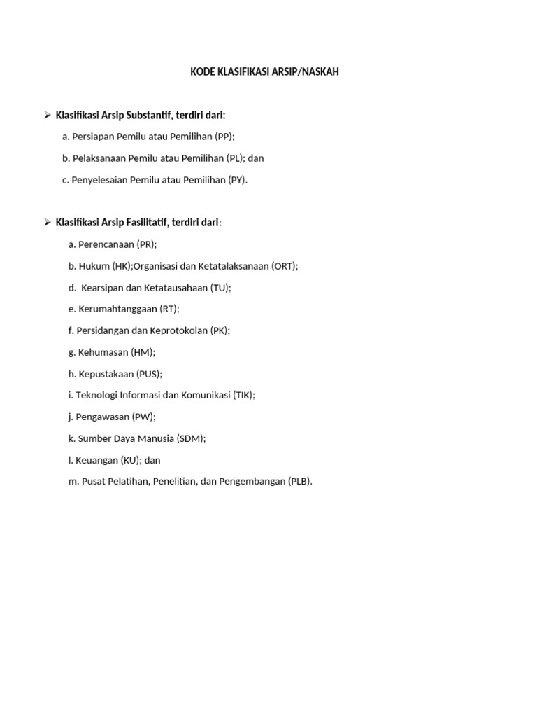 Kode Klasifikasi Arsip | PDF