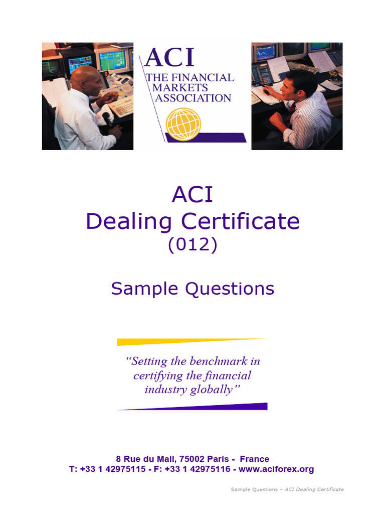 ACI Dealing Certificate Sample Questions | PDF | Option (Finance) | Put Option