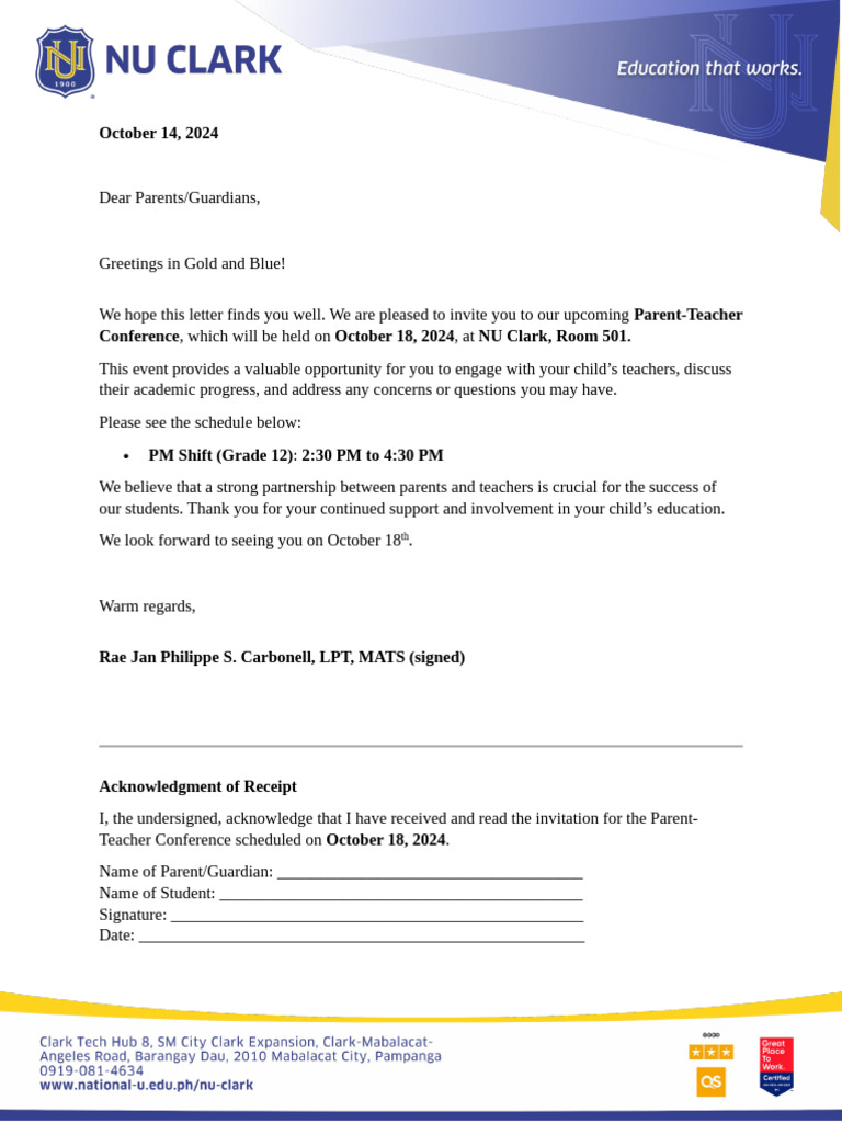 12STEM2405 - Letter For PTC 1-1 | PDF