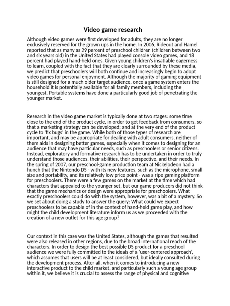 Video game research | PDF | Video Games | Preschool
