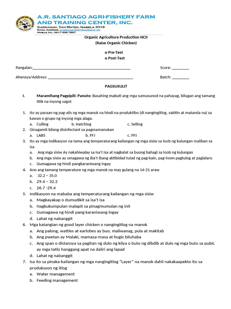 OAP Pre-Post TEST Tagalog | PDF