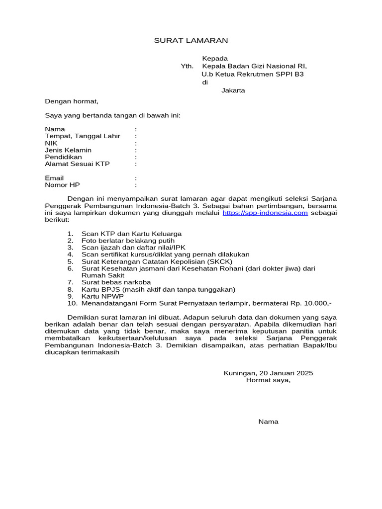 FORMAT-Surat Lamaran BGN | PDF