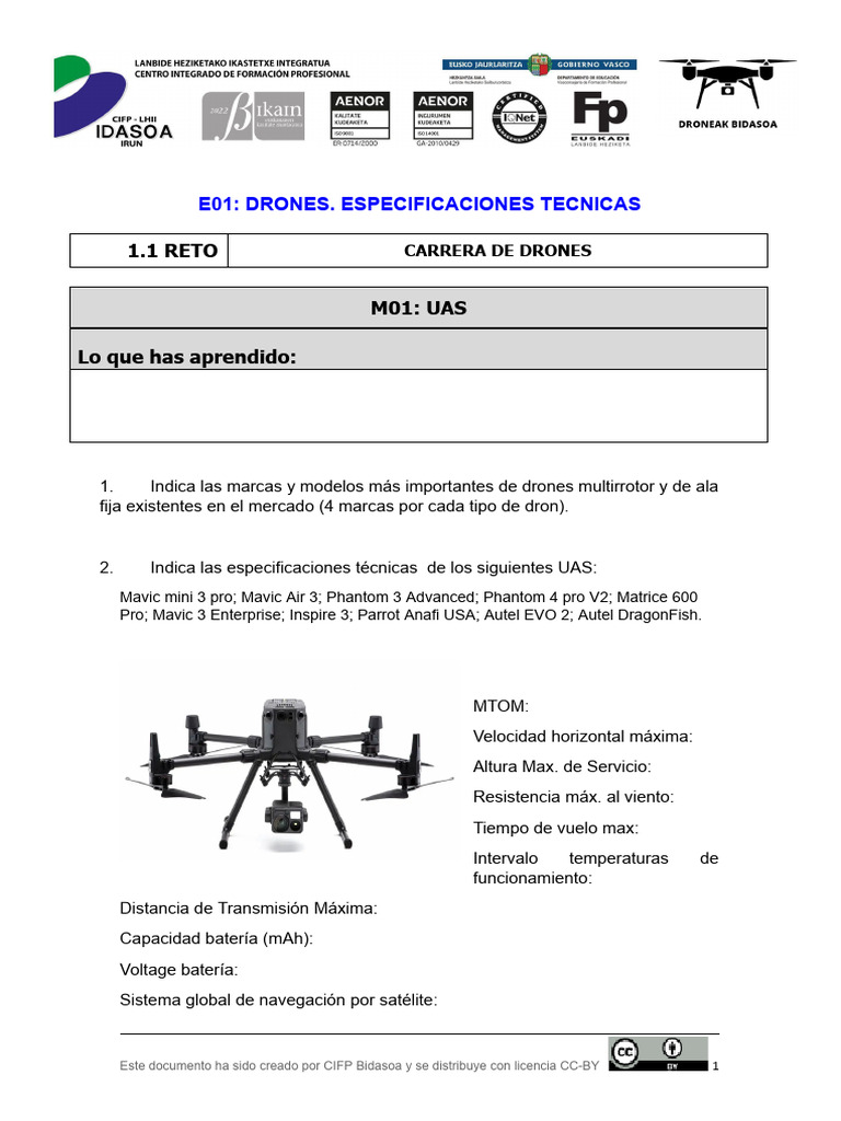 E01-Drones. Esp. Tecnicas | PDF
