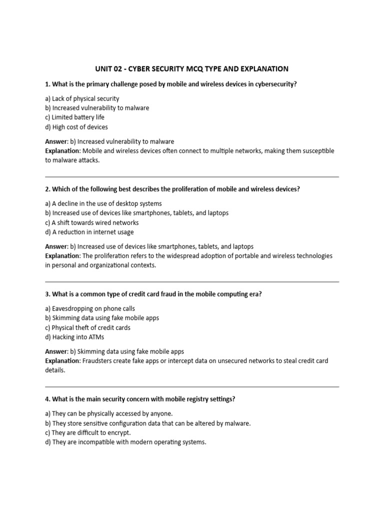 Unit 02 Cyber Security Mcq With Explanation | PDF | Security | Computer Security