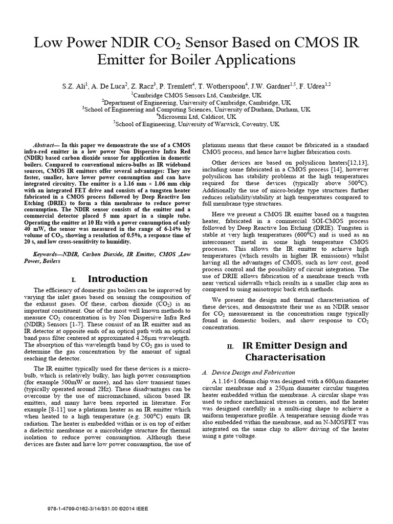 Low Power NDIR CO2 Sensor Based On CMOS IR Emitter For Boiler Applications | PDF | Mosfet | Diode