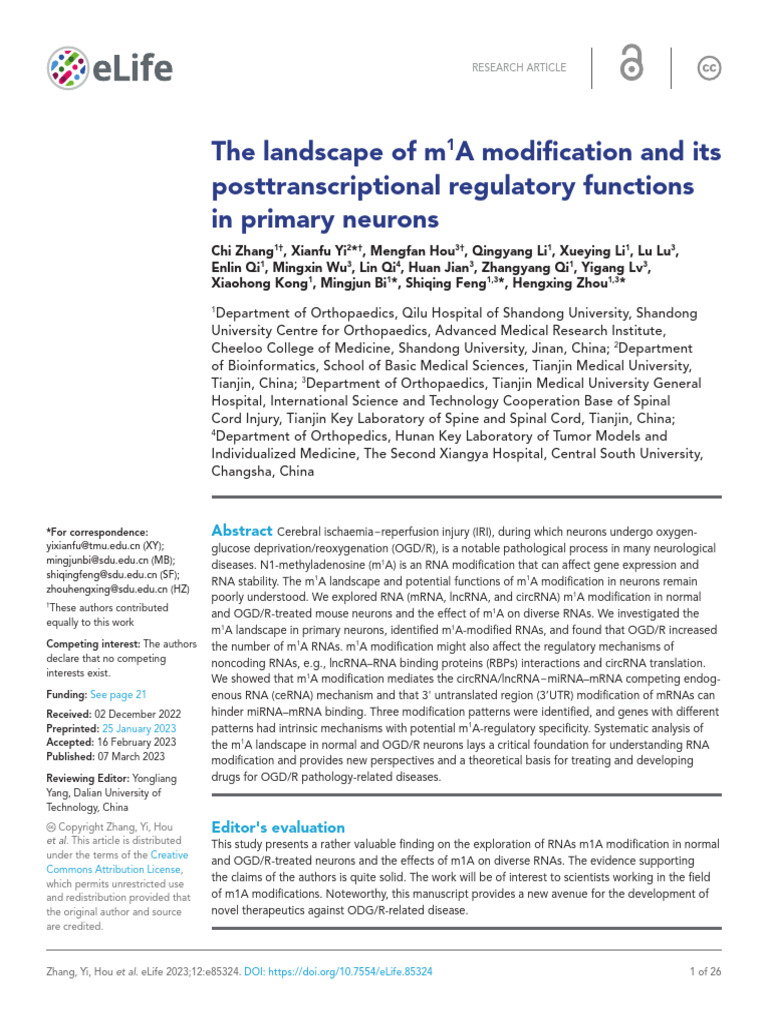 The Landscape of m1A Modification and Its Posttran | PDF | Rna ...