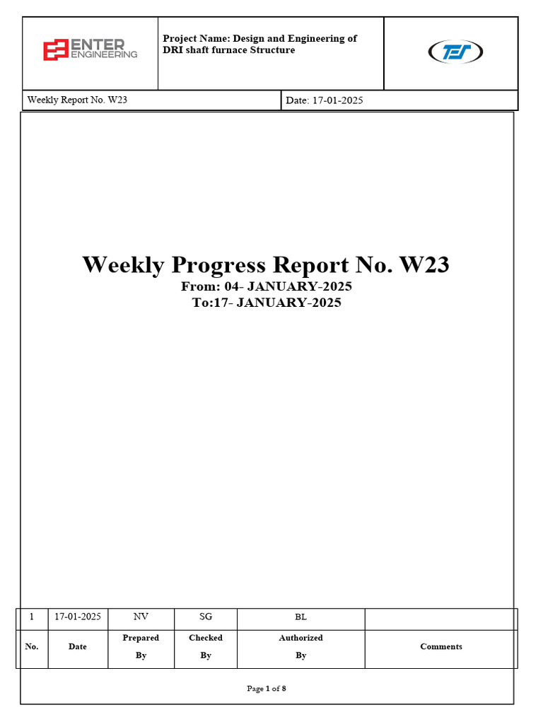 DRI Shaft Furnace Structure Progress Report | PDF