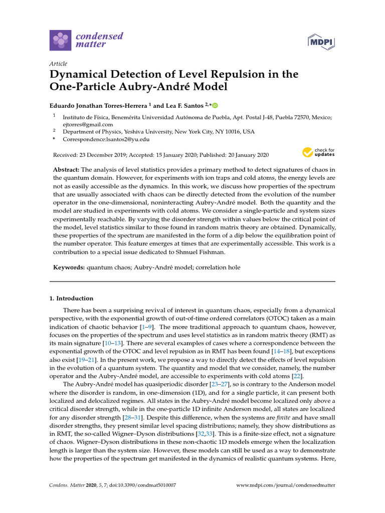 Detecting Level Repulsion in Aubry-André Model | PDF | Quantum ...