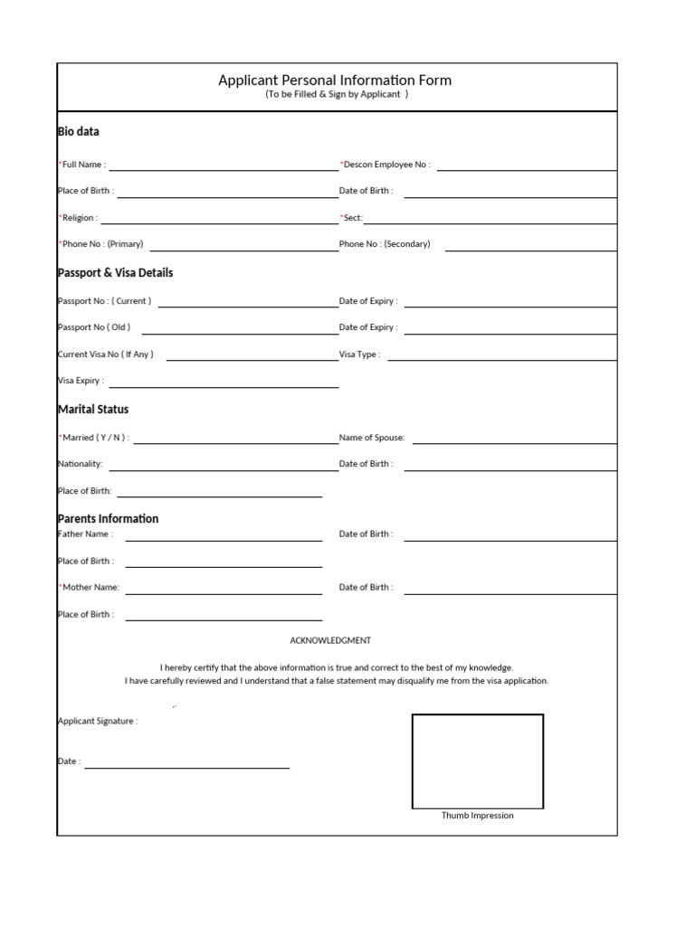 Applicant Personal Data Collection Form (00 | PDF