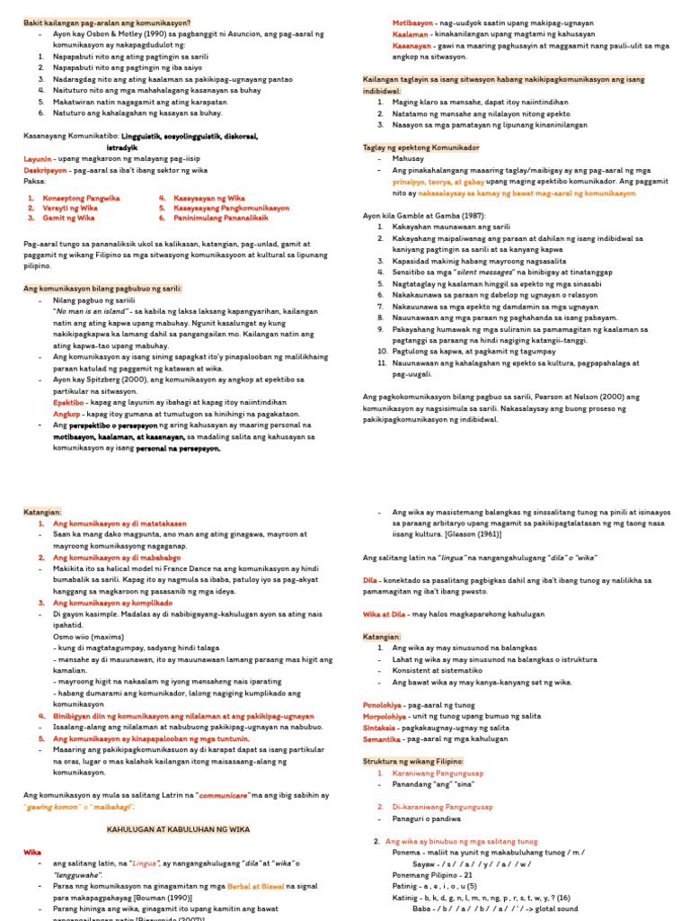 Kom. Pan. Notes q1 1st Sem | PDF