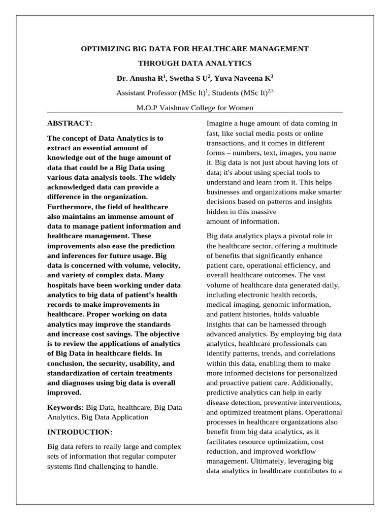 Optimizing - Big Data - For - Healthcare - Management | PDF | Personalized Medicine | Analytics