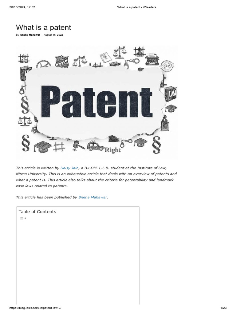 Understanding Patents for Beginners | PDF | Patent | Glossary Of Patent Law Terms