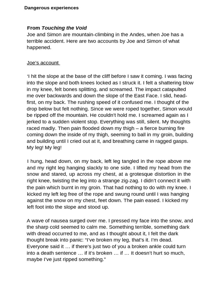 17_ 12 Reading section Touching the Void | PDF