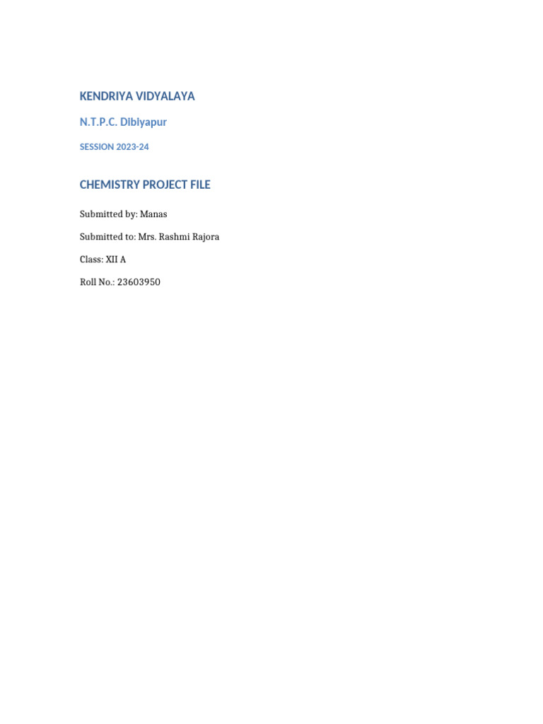 Chemistry Project File Front Page | PDF