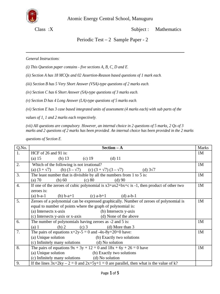 Class 10 Math PT-2 Practice Paper - 2 - Converted - by - Abcdoffice ...