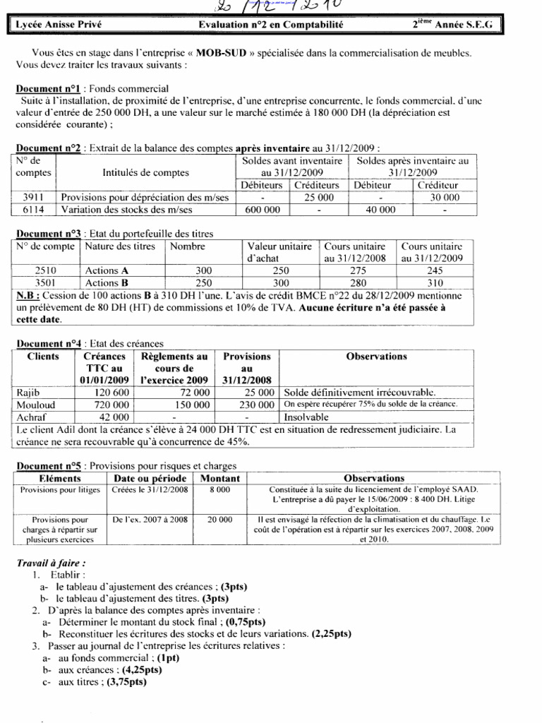 Devoir 2 Modele 13 Comptabilite 2 Bac Eco Semestre 1 | PDF