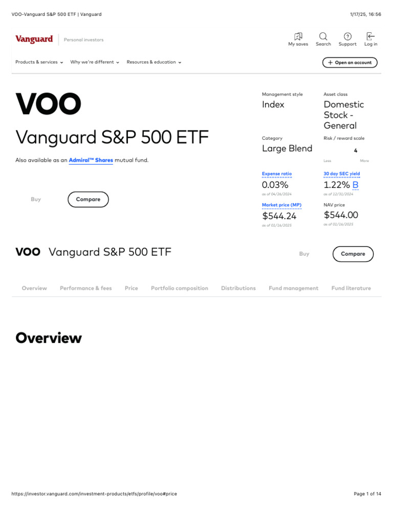 VOO-Vanguard S&P 500 ETF Cumulative - Vanguard | PDF | Exchange Traded Fund | Investments ...