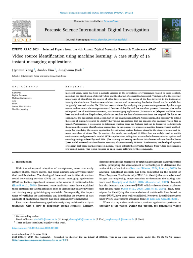 Video source identification using machine learning | PDF | Codec | Principal Component Analysis