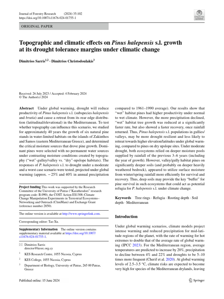 Drought Resilience of Pinus halepensis | PDF | Climate Change | Drought
