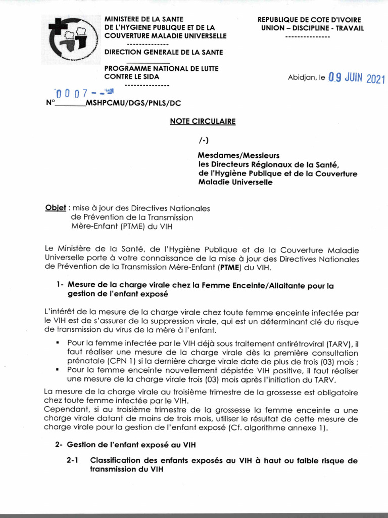 Note Circulaire Directives Nationales | PDF