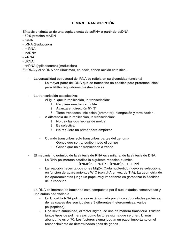 Síntesis de RNA: Mecanismos y Factores | PDF | Rna | Ácidos nucleicos