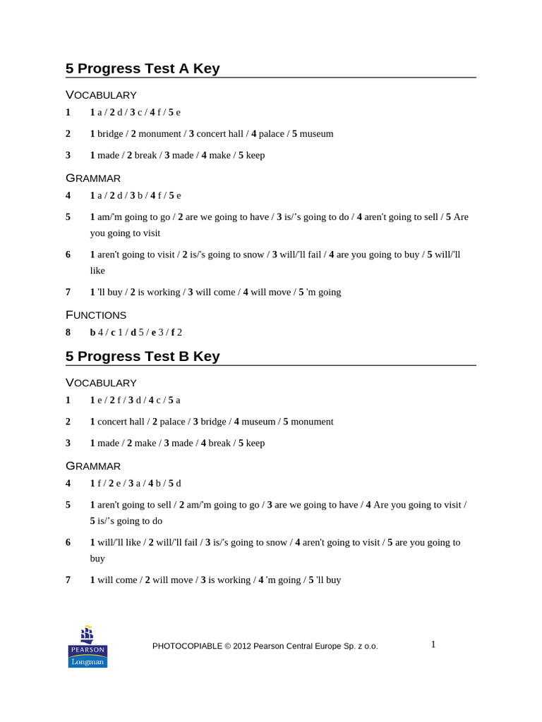 Progress Test 5 Key | PDF