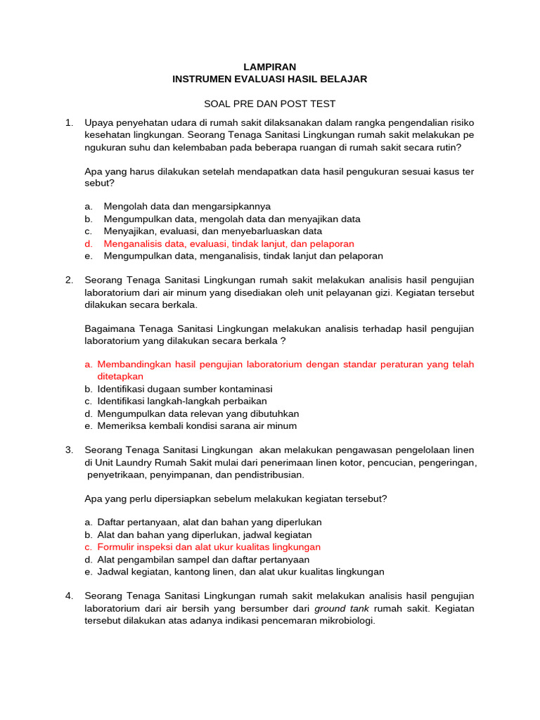 Pre Test Kurikulum TSL Rumah Sakit | PDF