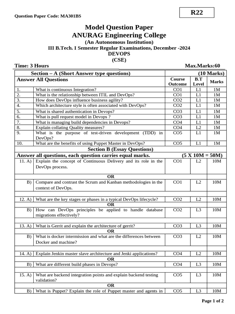 R22-III-I-DEVOPS-CSE-Model QP | PDF | Agile Software Development ...