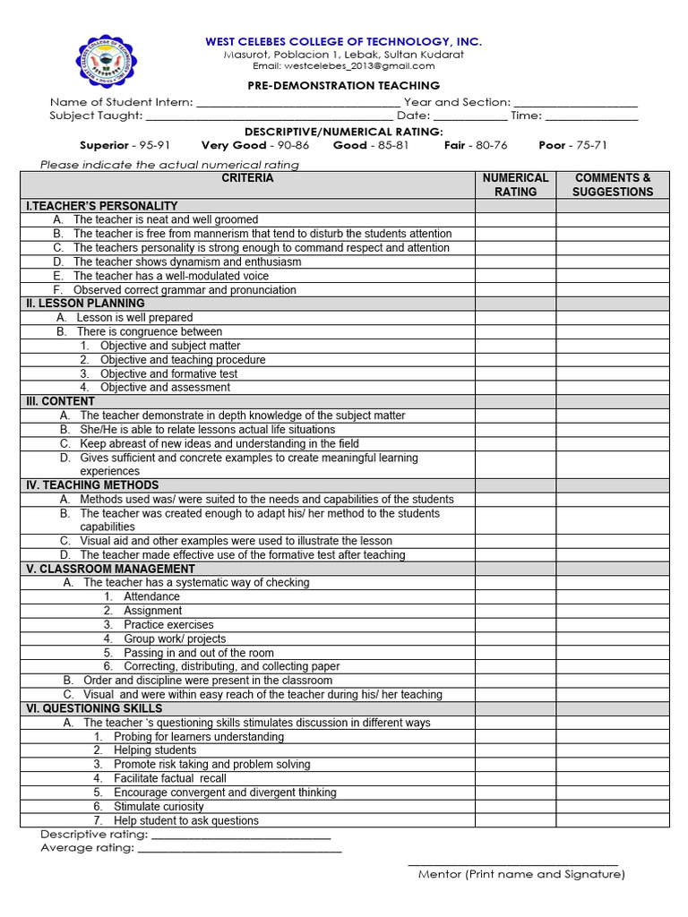 Practice Teaching Observation Form | PDF | Teachers | Educational ...