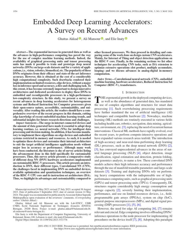 Embedded Deep Learning Accelerators A Survey On Recent Advances Pdf