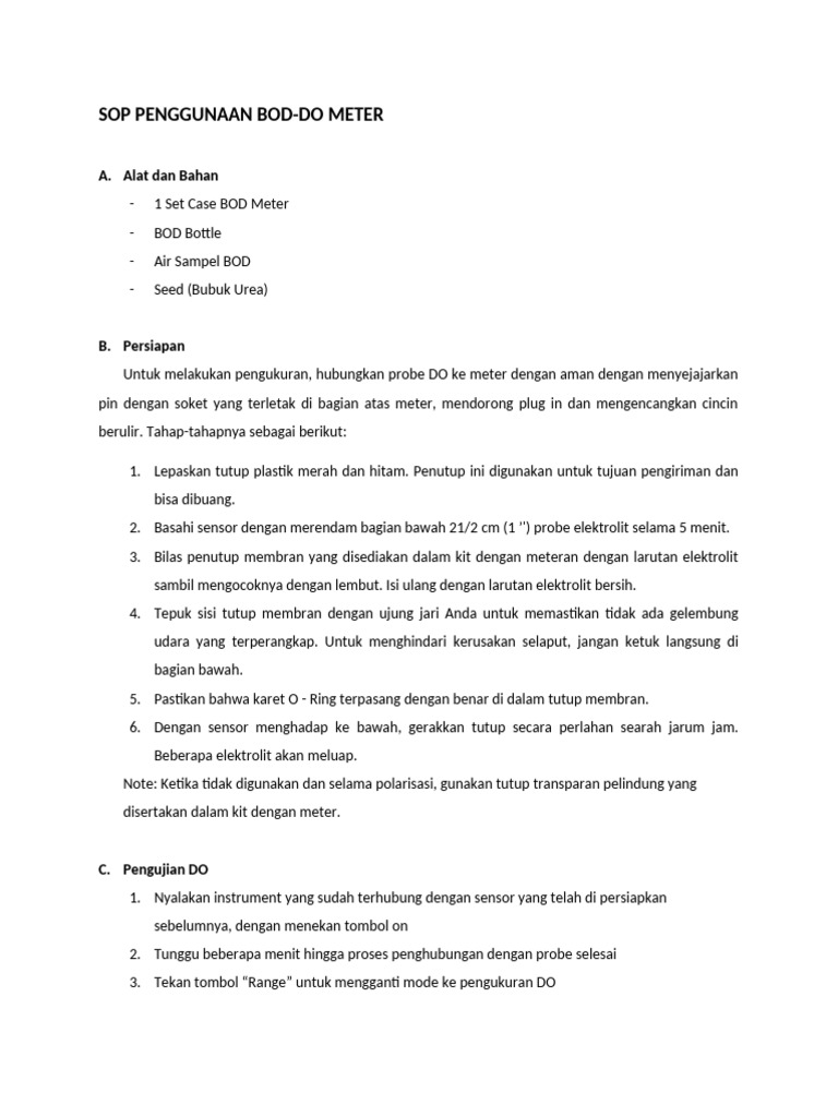 Sop Penggunaan Bod | PDF