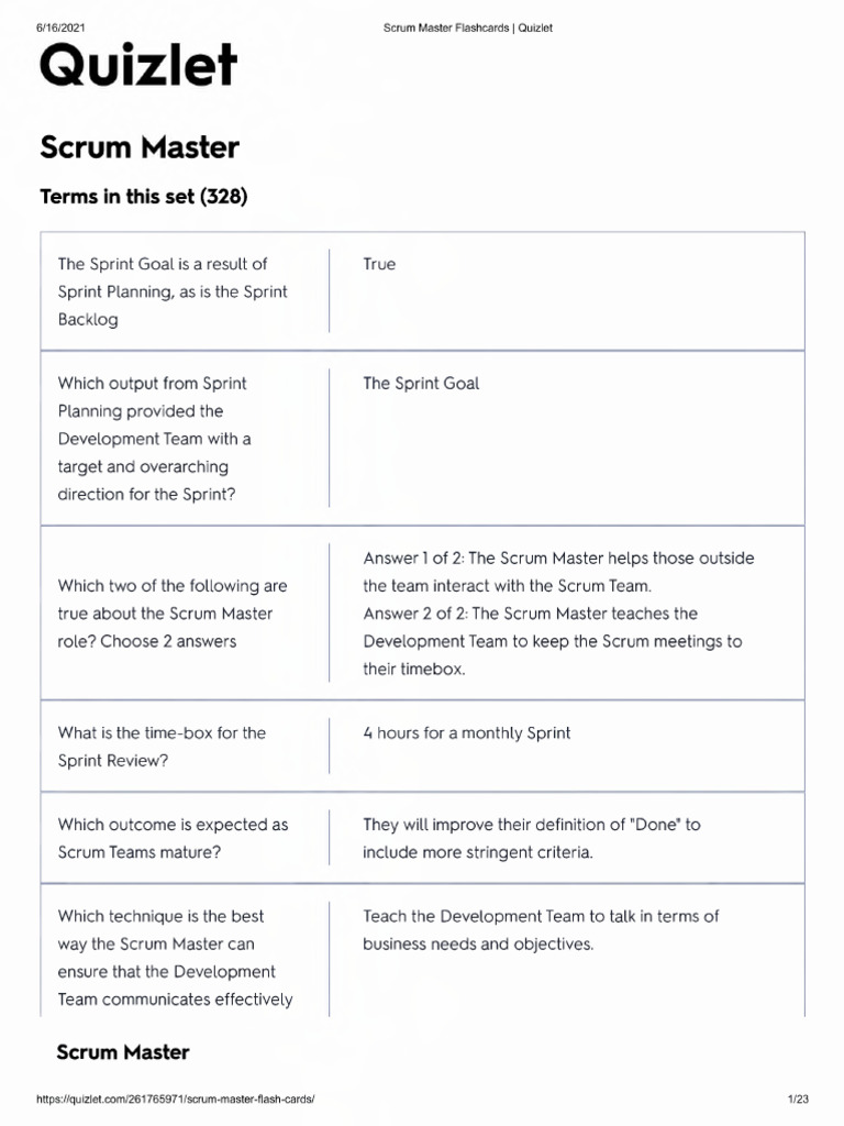 Scrum Master Flashcards v2 | PDF | Scrum (Software Development) | Agile ...