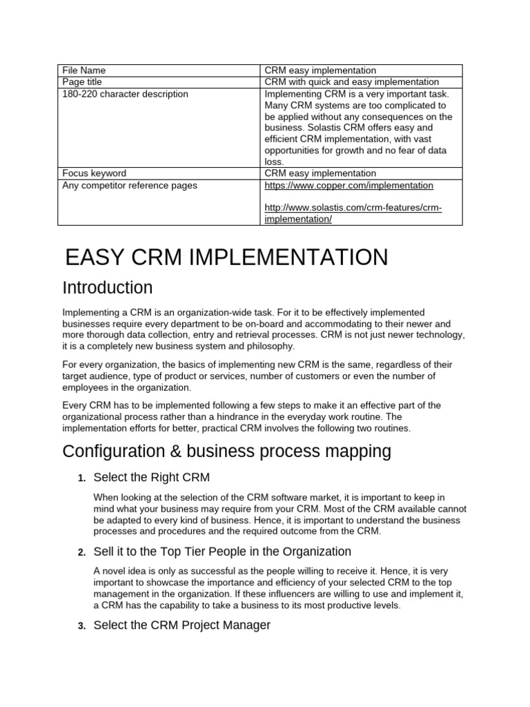 CRM With Easy Implementation | PDF | Customer Relationship Management ...