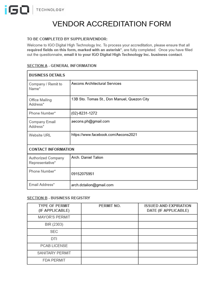 IGO Vendor Accreditation Form | PDF | Banks | Audit