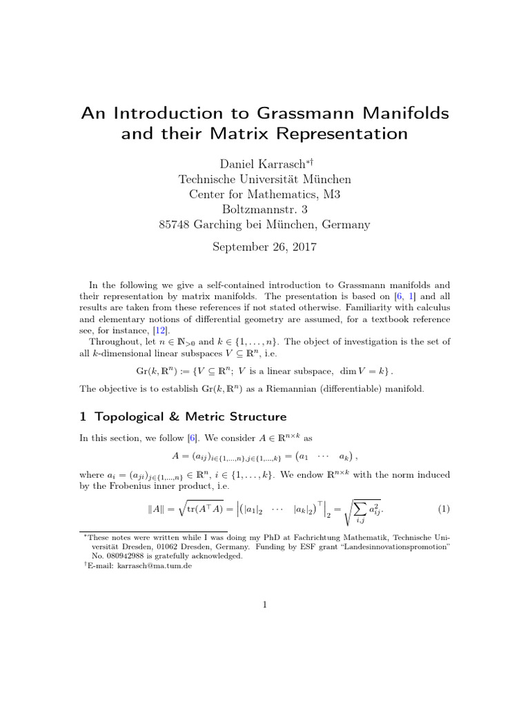 Geometry of Grassmann Manifolds | PDF | Manifold | Continuous Function