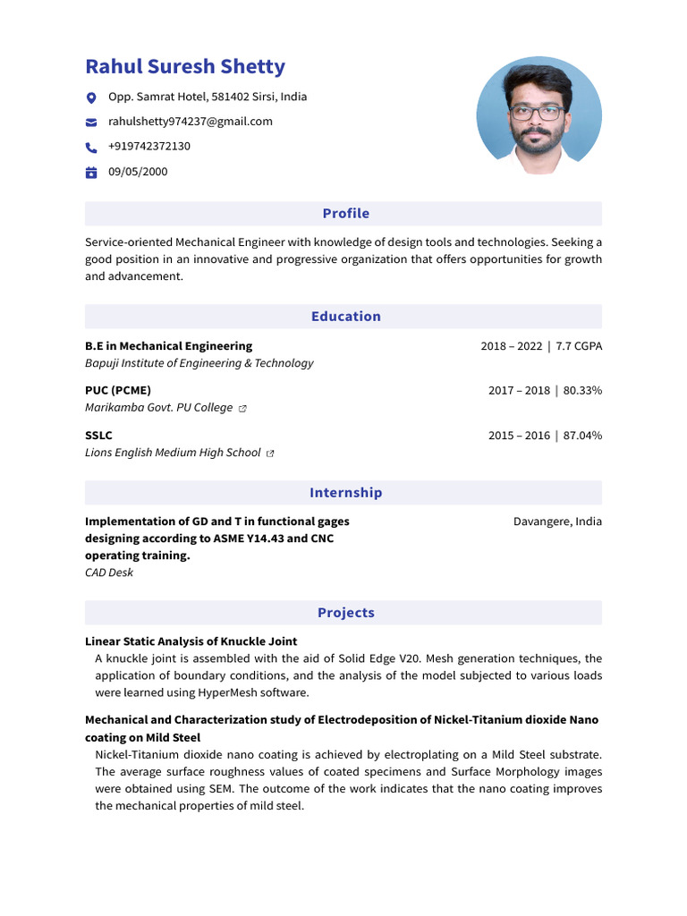 Rahul Shetty resume | PDF | Mechanical Engineering | Engineering