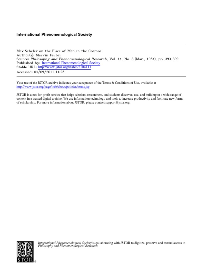 Scheler's Philosophical Anthropology | PDF | Phenomenology (Philosophy ...