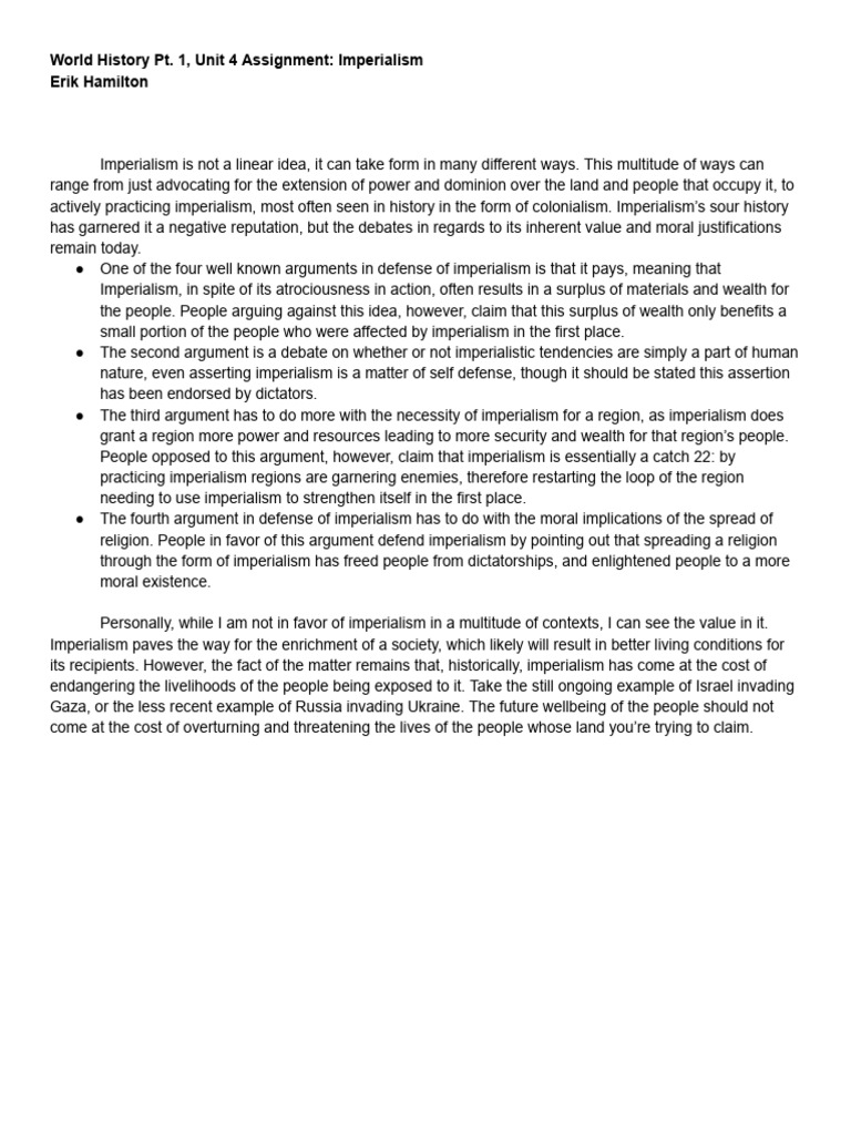 World History Pt. 1, Unit 4 Assignment_ Imperialism | PDF | Imperialism ...