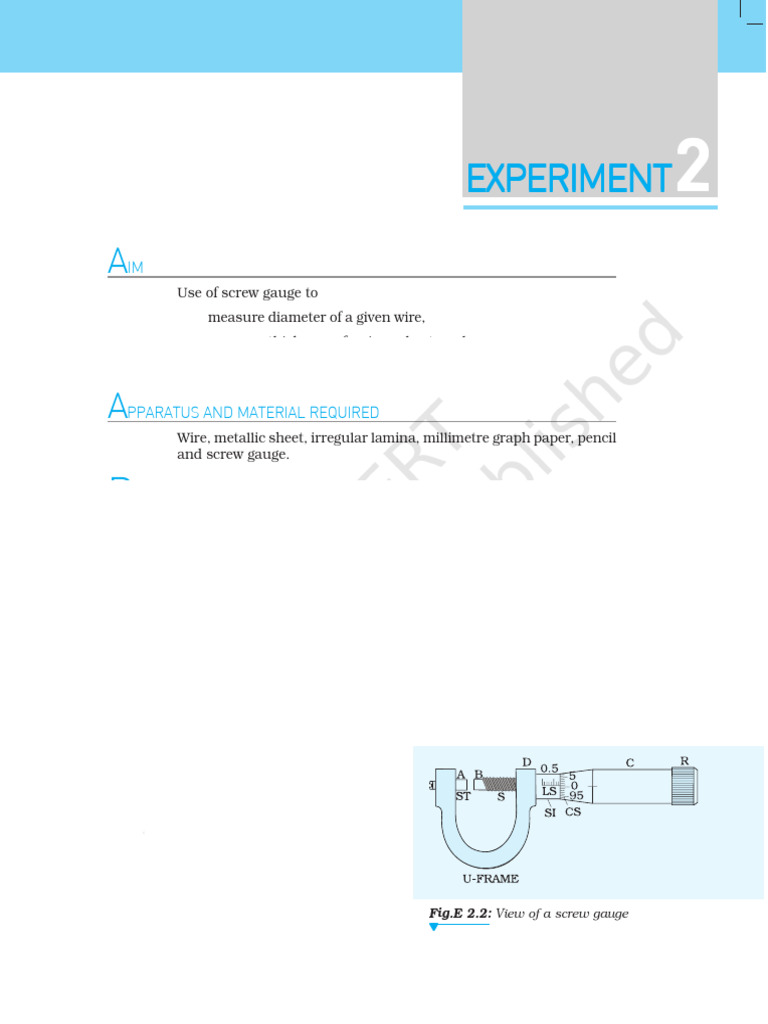 Class 11 Exp 2 Screw Guage | PDF | Screw | Wire