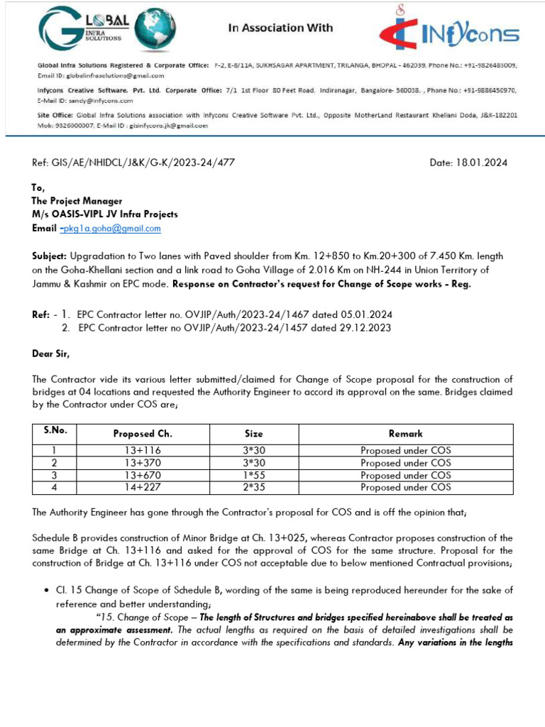 477.response On Contractor's Request For Change of Scope Works - Reg. | PDF