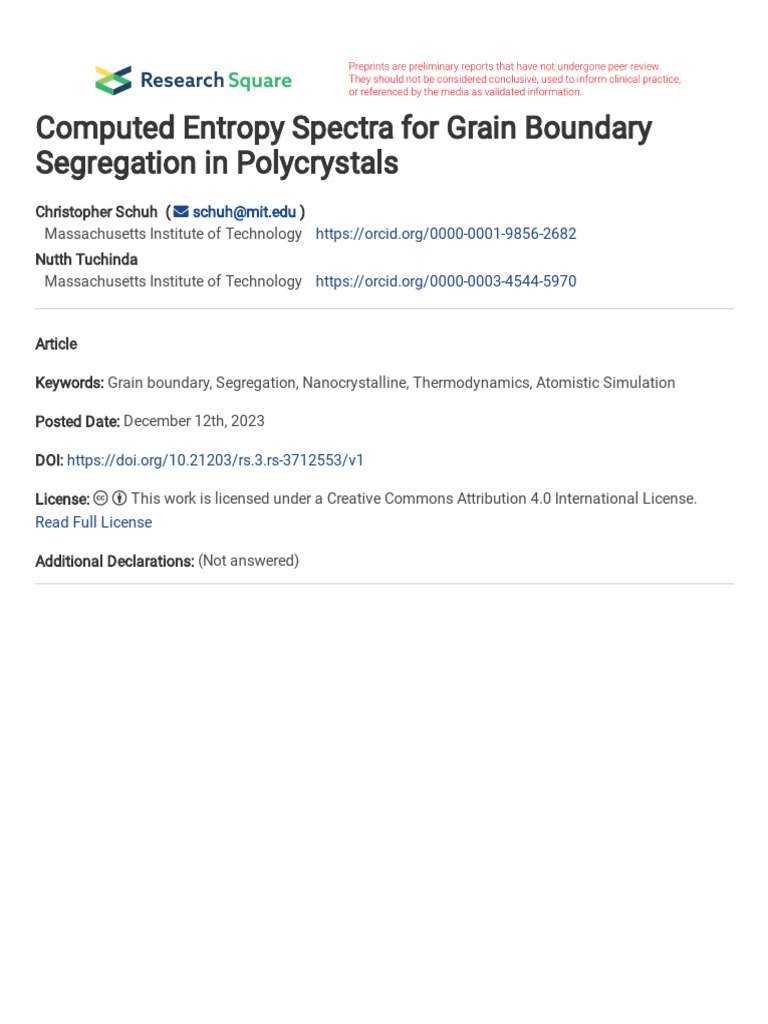 Computed Entropy Spectra For Grain Boundary Segregation in Polycrystals | PDF | Crystallite ...