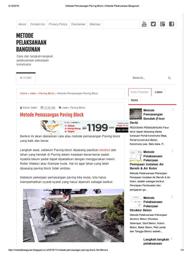 Metode Pemasangan Paving Block | PDF