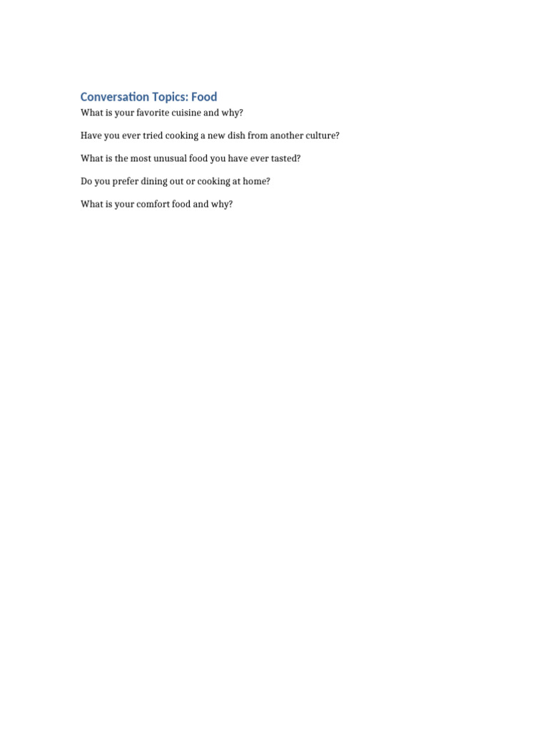 Conversation Topics Food | PDF