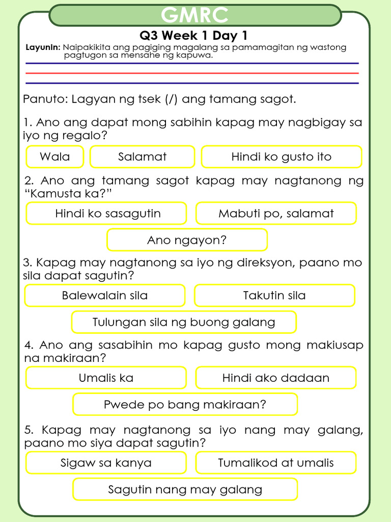 Q3 GMRC WORKSHEET Week 1 | PDF